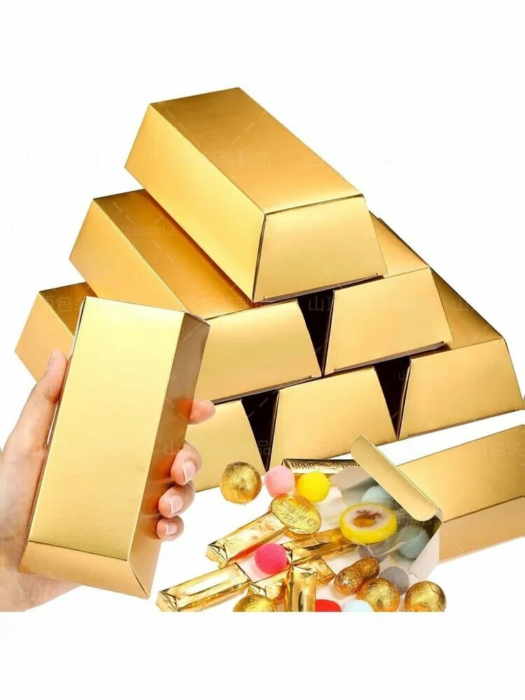 20 шт, коробка конфет в виде золотого слитка, L