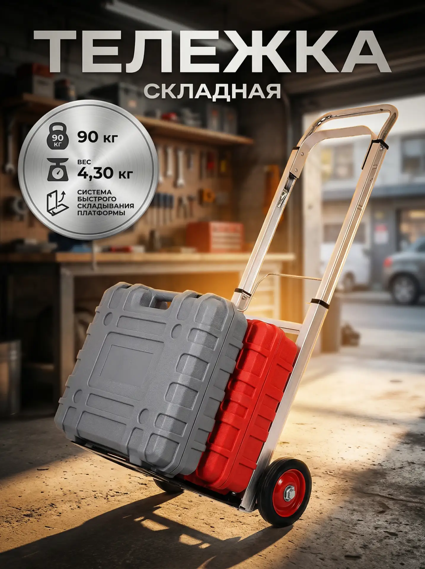 Тележка ручная грузовая складная, алюминиевая платформа для перевозки коробок, техники и багажа 90 кг