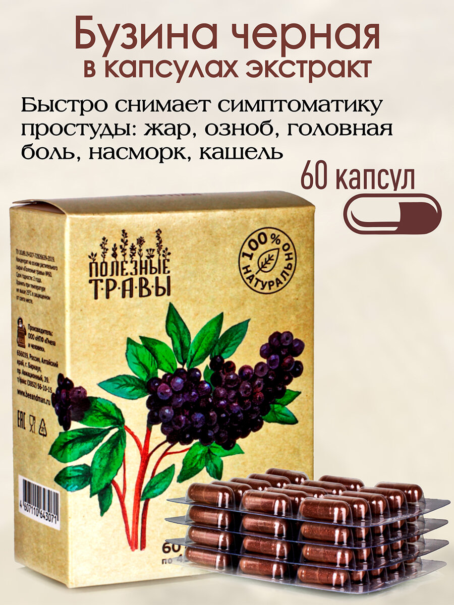 Бузина Черная Экстракт ( 60 капсул ) подавляет воспалительные процессы