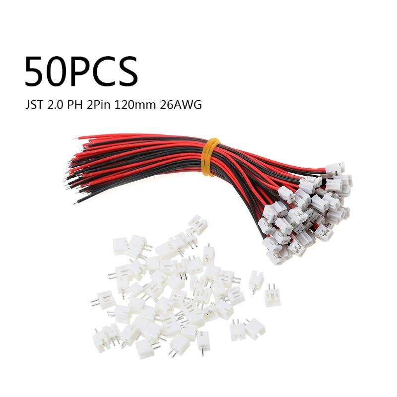 50 шт. Микро JST 2.0 PH 2-контактный разъем с проводами 120 мм 26AWG, Белый