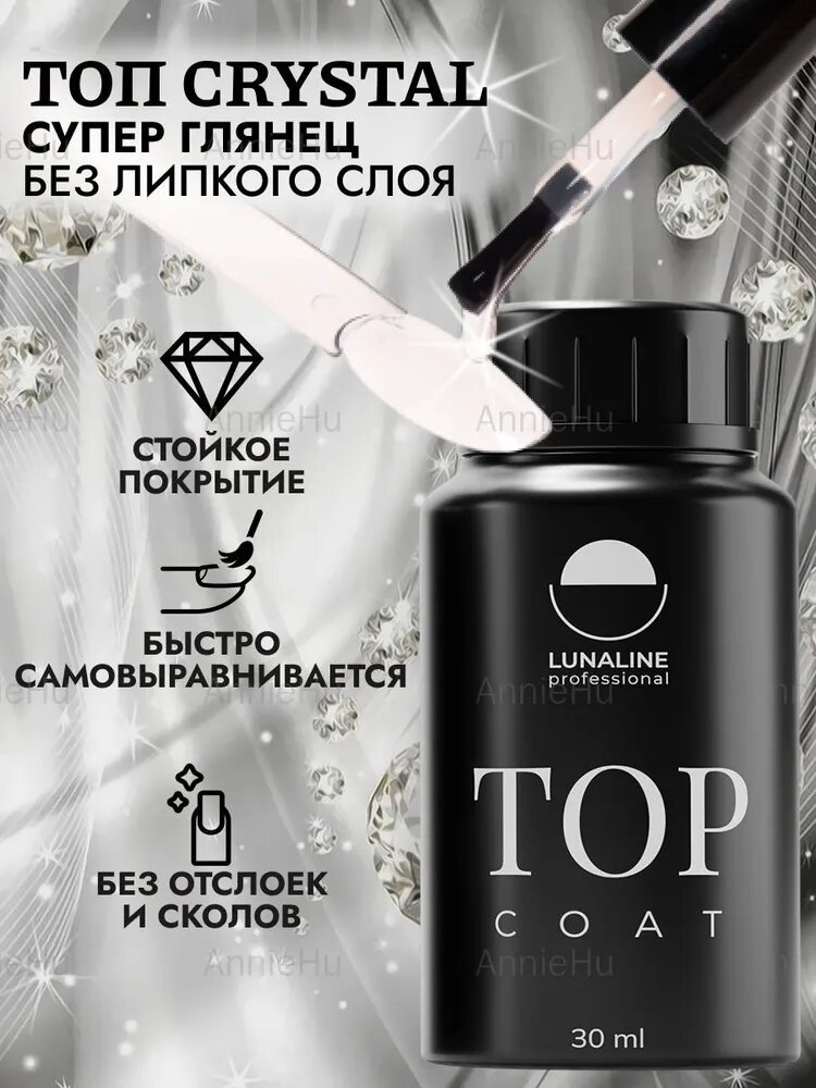 Lunaline Глянцевый топ без липкого слоя для ногтей и гель лака, 30 мл