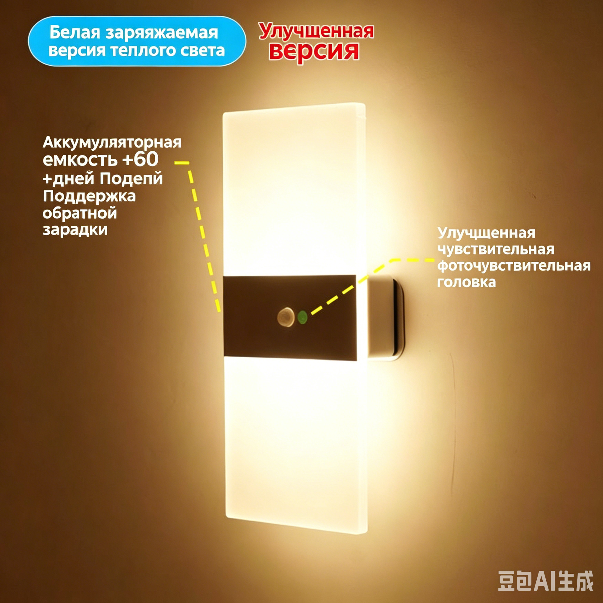 Бра настенное, сенсорное управление, с LED-лампами, IP44, 2.8Вт