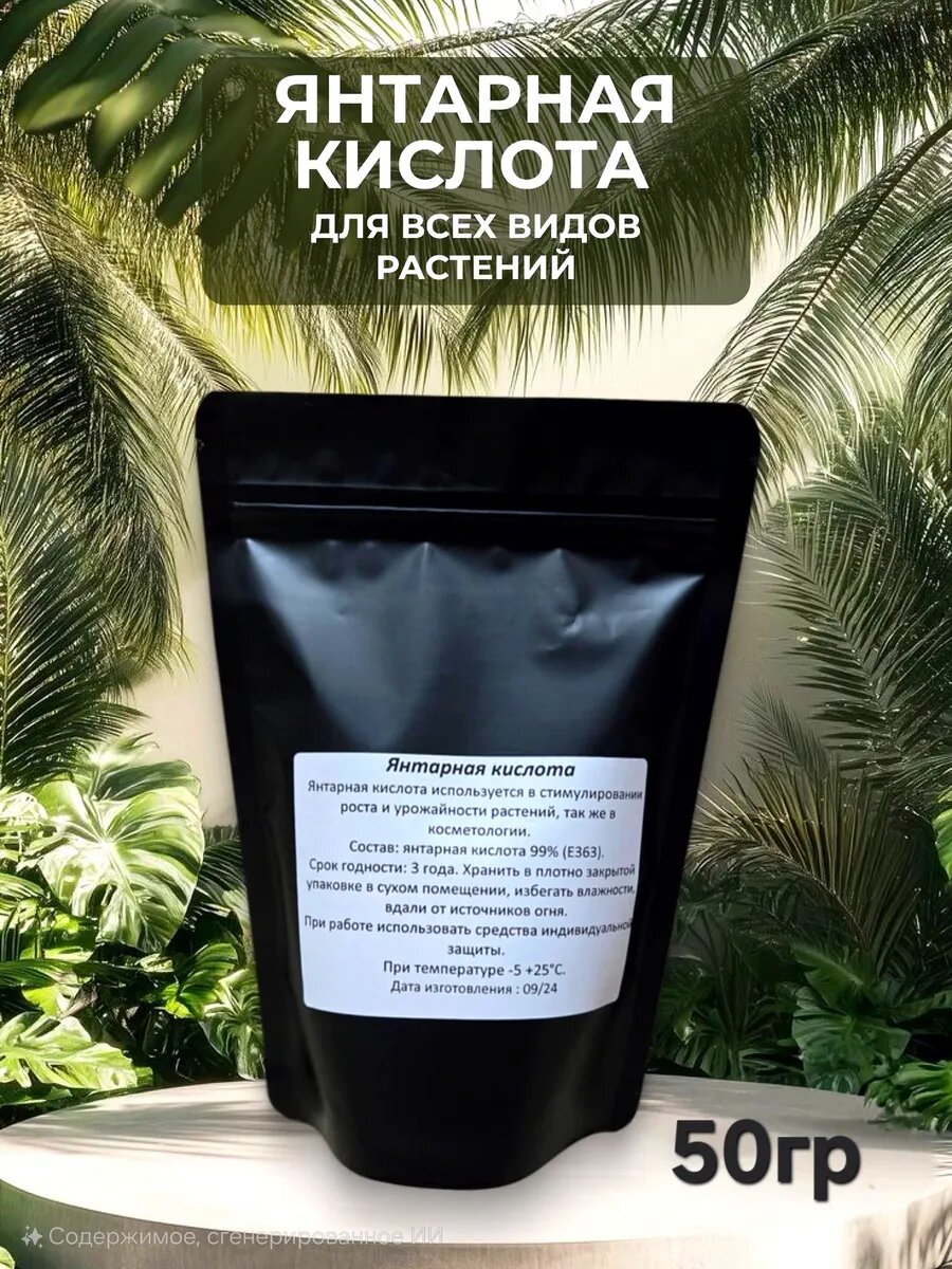 Янтарная кислота, стимулятор роста, для растений, порошок, 50 гр