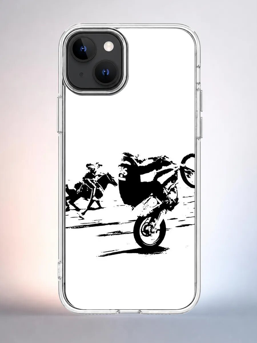 Чехол iPhone 14 мотоцикл вилли силиконовый прозрачный