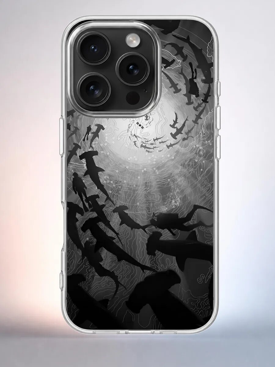 Чехол iPhone 15 Pro акулы молот силиконовый прозрачный