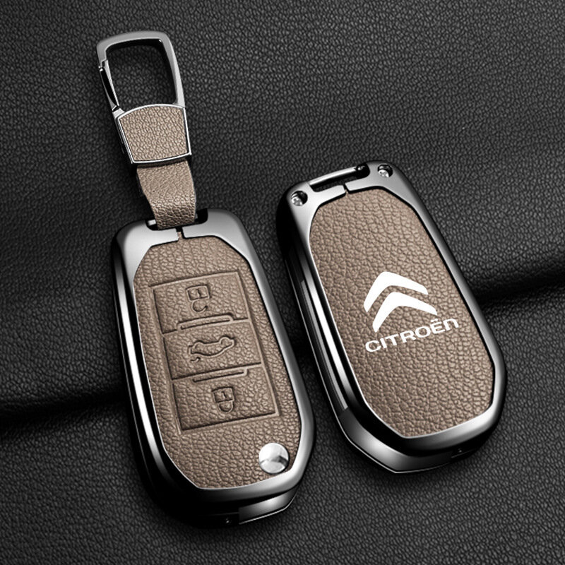 Ключевой брелок Citroen с коричневым гравированным рисунком и зажимом B01, кожаный материал, стиль Б
