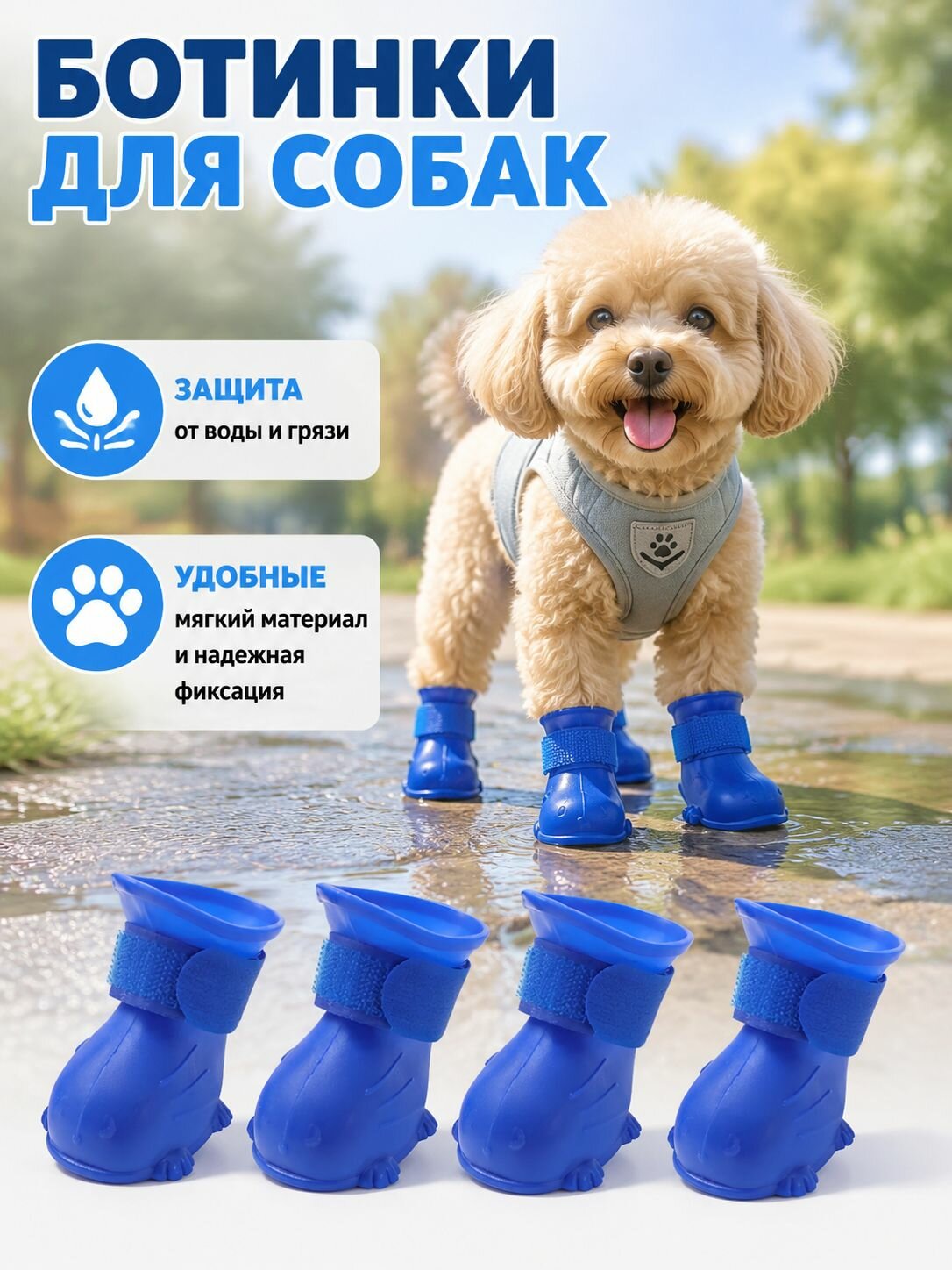 Limpopo shop, обувь для собак мелких средних и крупных пород, ботинки резиновые всепогодные, на липучке, размер М(5смХ4см)