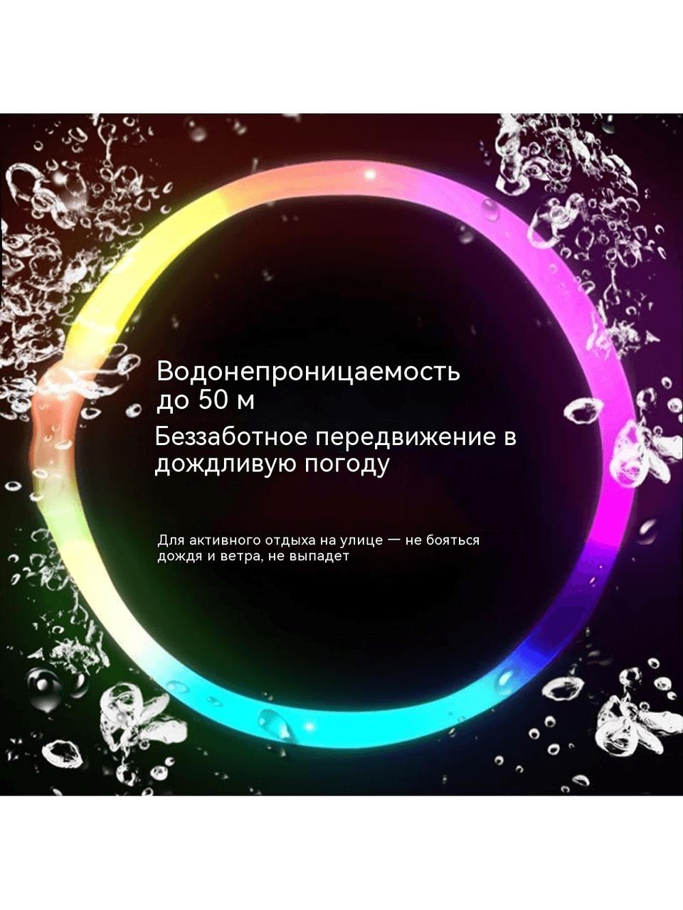 Светодиодная оптоволоконная лента «Семицветная» L-размер, длина 70 см, для домашних животных и декора, можно резать