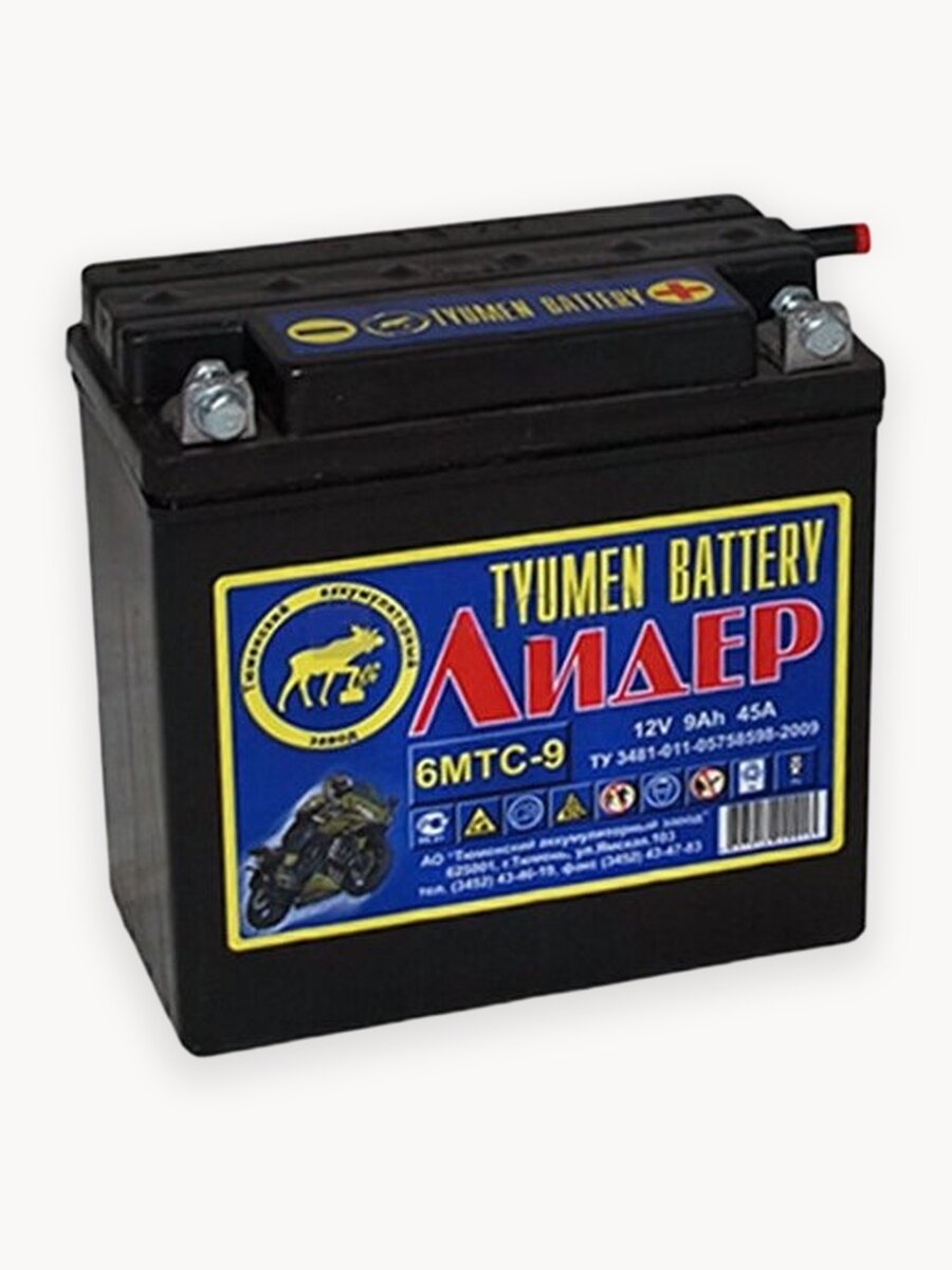 Аккумулятор 12V - 9 А/ч "Тюмень Лидер", болт, сухозаряженный (6МТС-9)