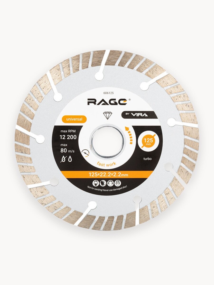 Диск алмазный TURBO сегментный 125 x 2.2 x 22.2 мм RAGE by VIRA