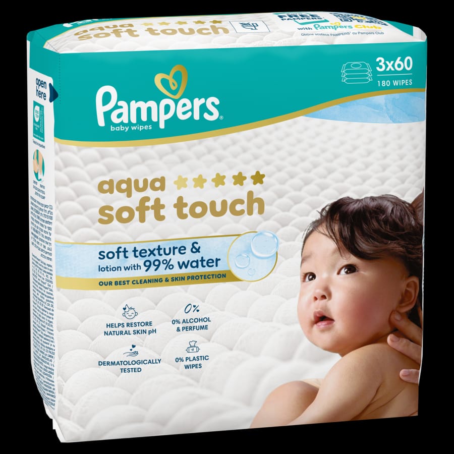 Влажные салфетки Pampers Aqua Soft Touch, 180 шт