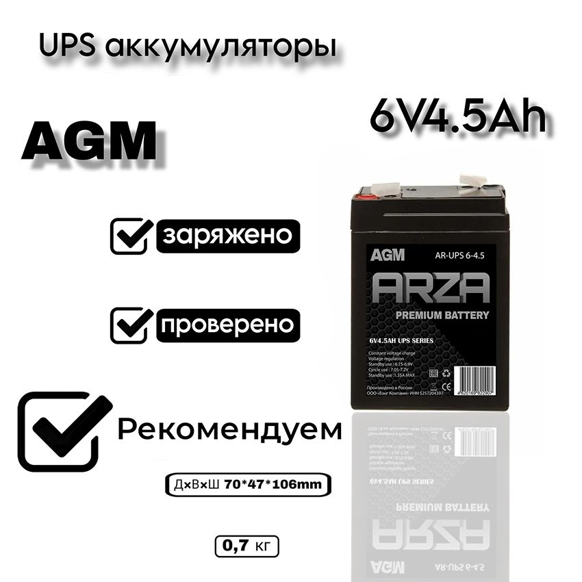 Аккумулятор RU ARZA 6V4.5AH для детских электромобилей