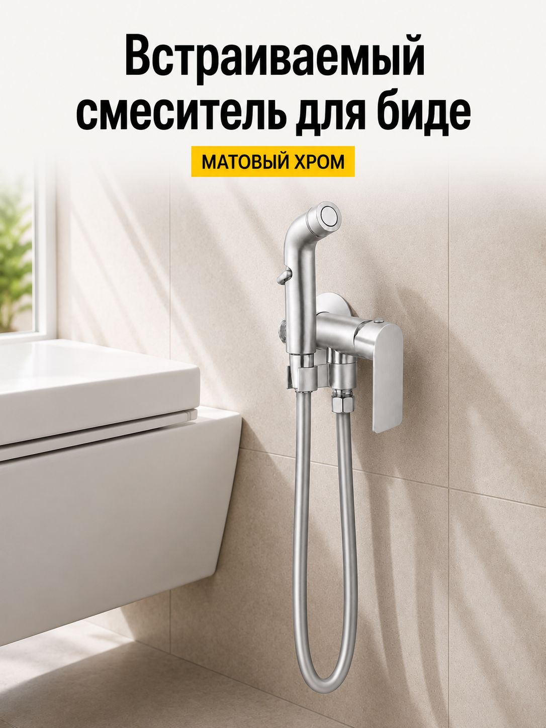 Смеситель для биде встраиваемый с гигиеническим душем OUTE из нержавеющей стали, цвет хром
