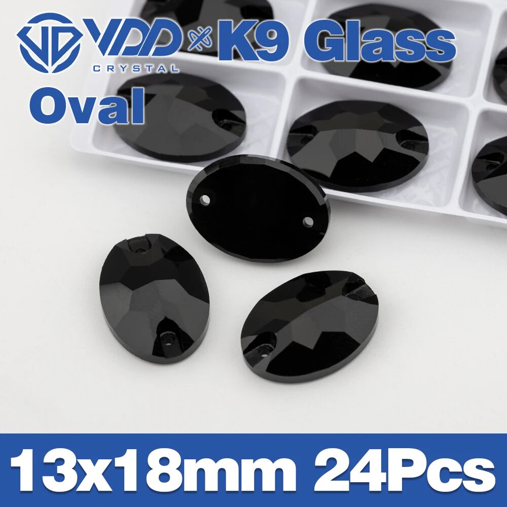 Стразы овальные черные 13x18mm 24шт