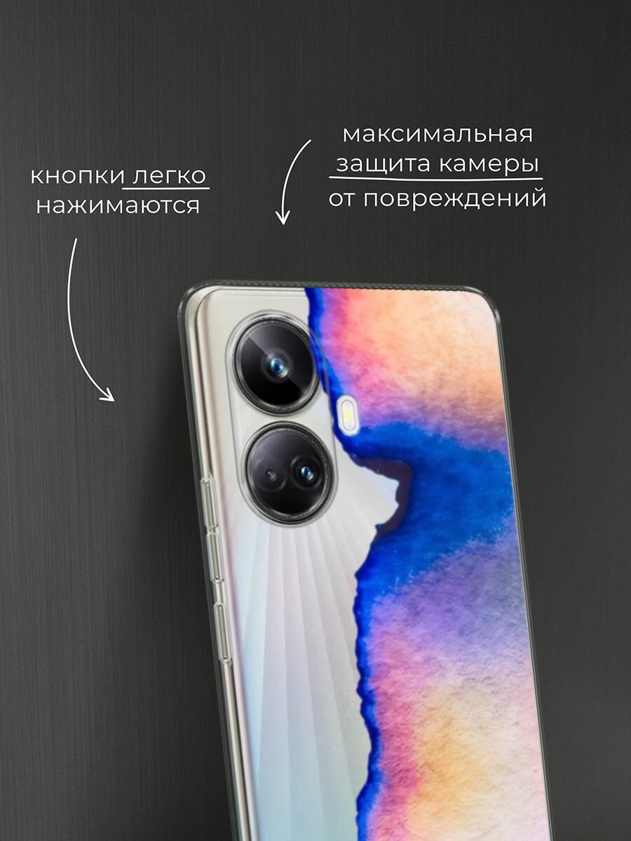 Чехол на Realme 10 Pro+ / Реалми 10 Про+ с принтом Синяя акварель, прозрачный — фото 1