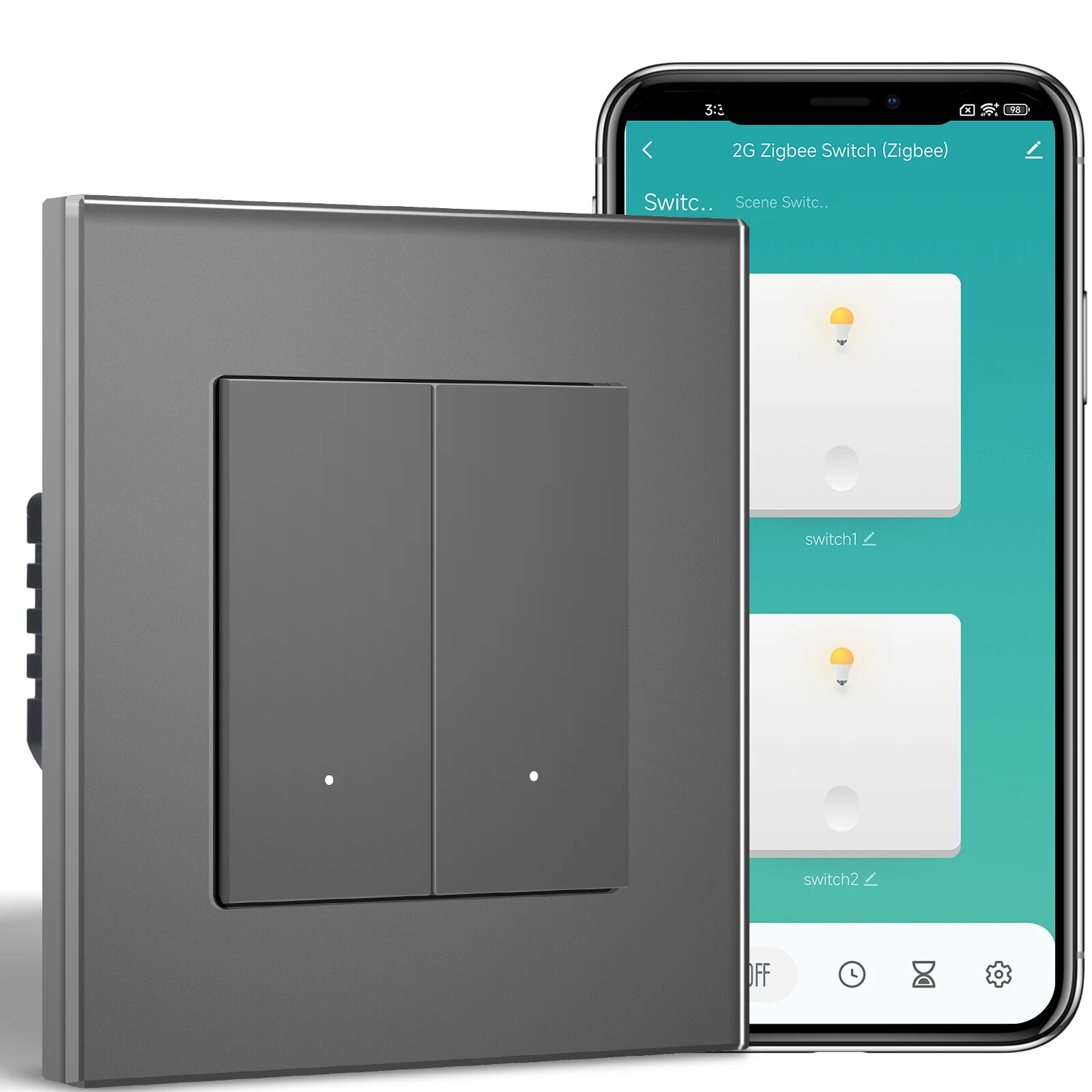 Умные выключатели BSEED Zigbee со стеклянной рамкой 2Gang Zigbee
