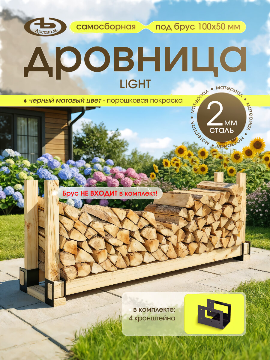 Дровница, Поленница, Подставка для дров серии модель АрсеналЪ Warm 170×123×105 мм металл черный