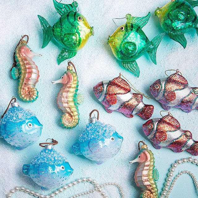 Елочные игрушки Рыбки - Морской Бриз 12 см, 12 шт, стекло , Winter Deco, 5030170-набор