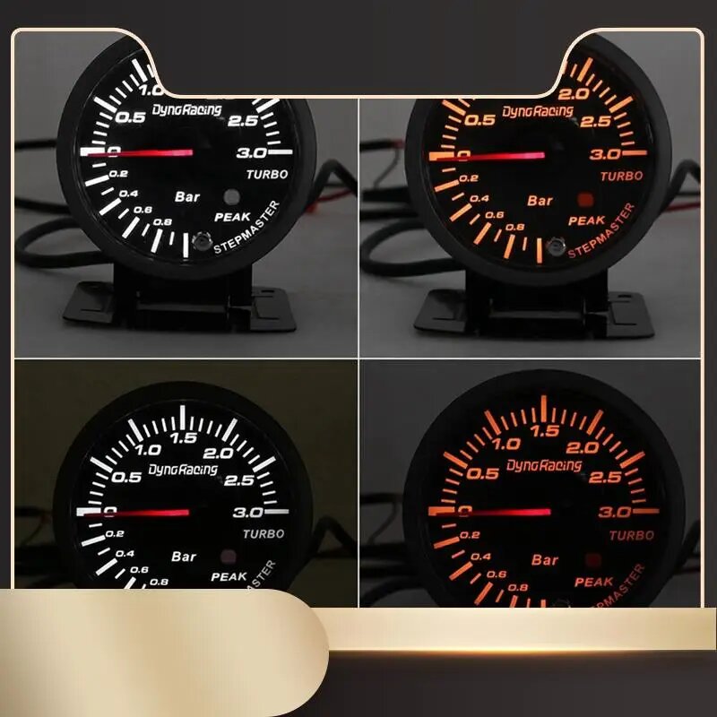 Dyno Racing 2,5-дюймовый 60-миллиметровый автомобильный датчик турбонаддува 3 бар, белый и желтый, двойной светодиодный дисплей с пиковым предупреждением, автомобильный датчик, автомобильный счетчик