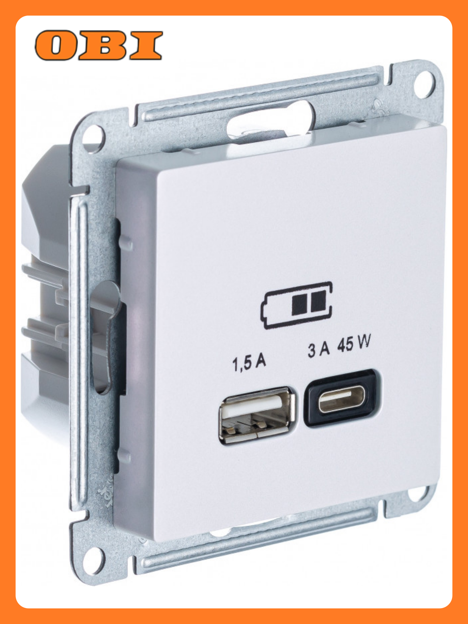 Розетка USB AtlasDesign тип A+C 45Вт QC PD высокоскор. ЗУ механизм жемчуж. SE ATN000429