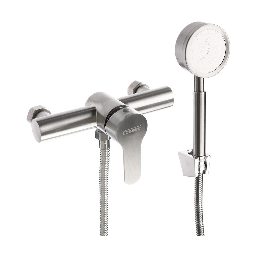 Смеситель для душа СоюзКран с душевым набором, керамический картридж 40 мм, нержавеющая сталь SS04-N118 567-096, 35 мм
