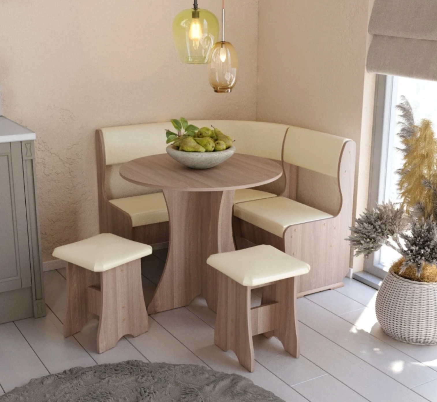 Кухонный уголок Андрей-1 Тип 1 мини ясень шимо темный/бежевый ШхВхГ: 1050х850х1050 (мм.)