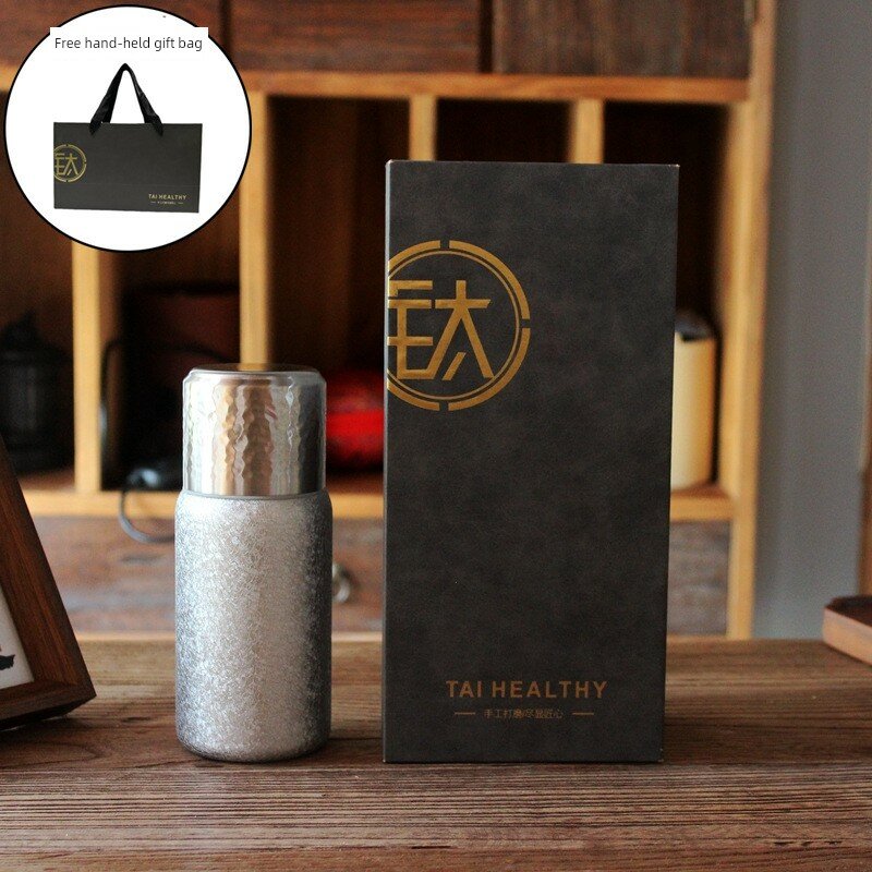 Титановое покрытие, двойная стенка, вакуумная изоляция, термос с серой подарочной упаковкой, 300 мл, серебристый