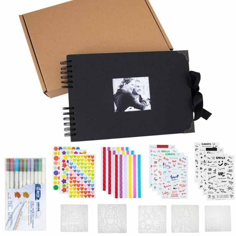 40 страниц Многофункциональный фотоальбом с лентами для хранения карточек, Черный