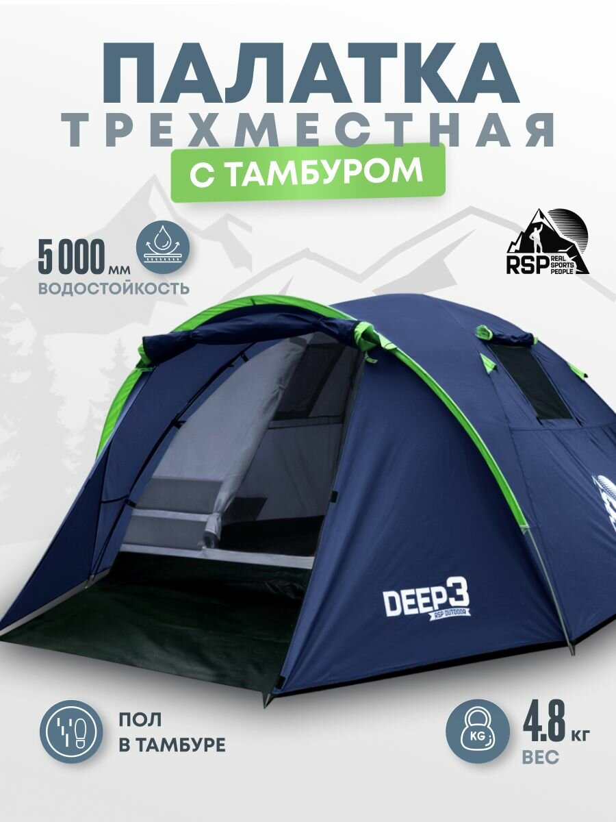 Палатка туристическая 3-х местная RSP Deep 3 (цв. синий)