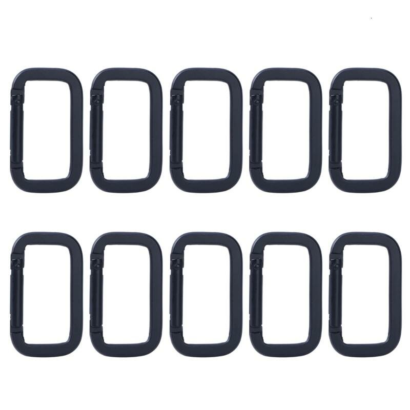 Прямоугольный пружинный карабин из алюминиевого сплава, 10 шт, Черный