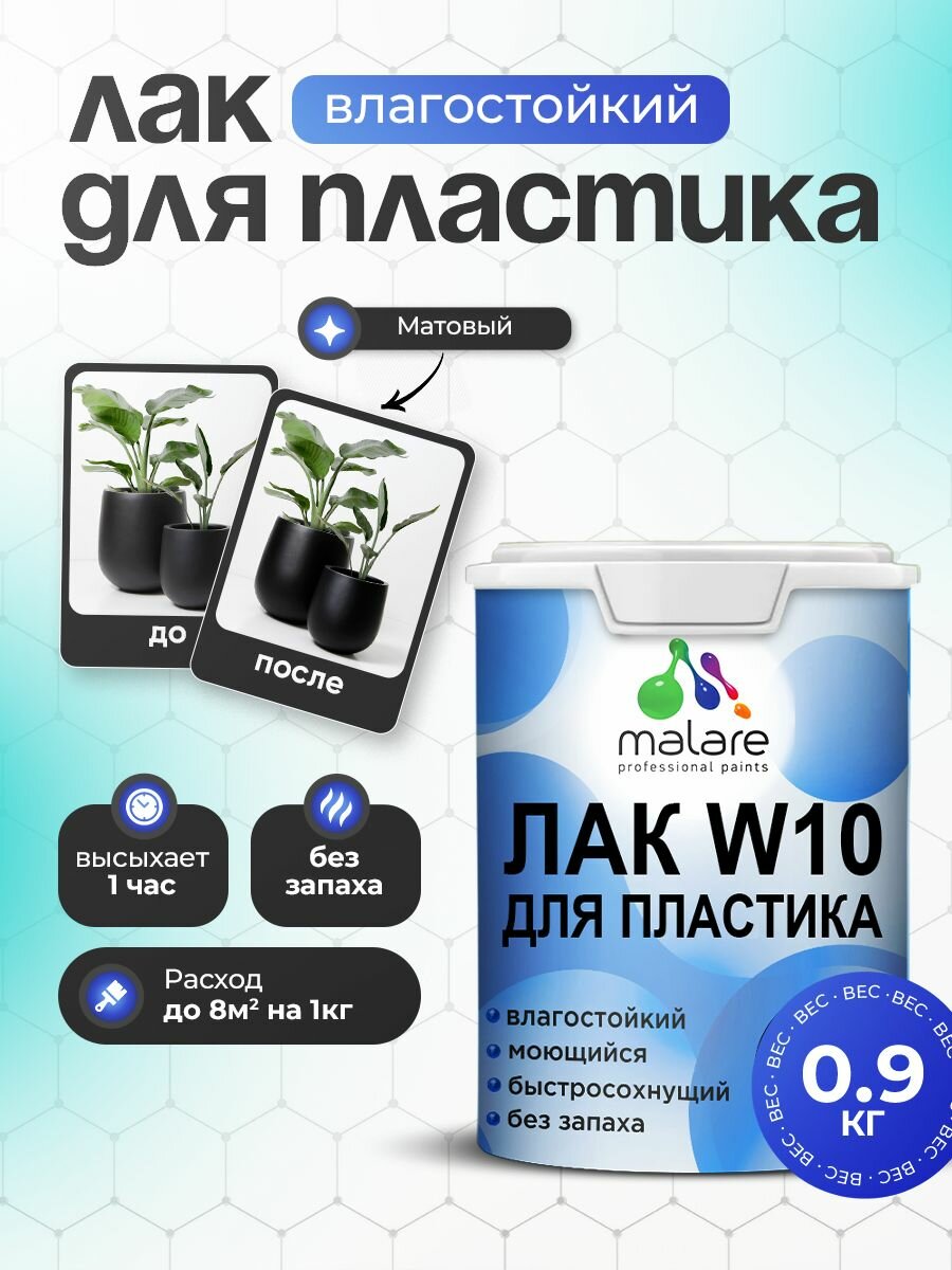 Лак для защиты пластика Malare акриловый моющийся быстросохнущий, матовый, 0.9 кг
