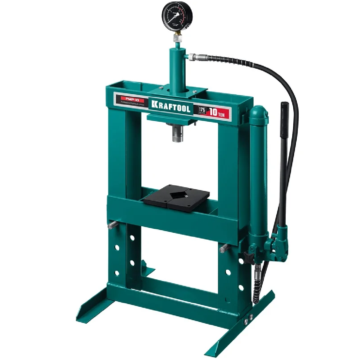 Пресс гидравлический Kraftool PMP-10, 10т 43472-10, с гидронасосом и манометром, зеленый