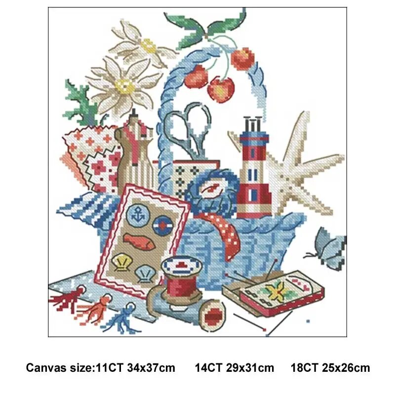 Наборы для вышивки крестом Coelho 11CT 14CT 18CT Красный, Sewing basket, 14CT white canvas