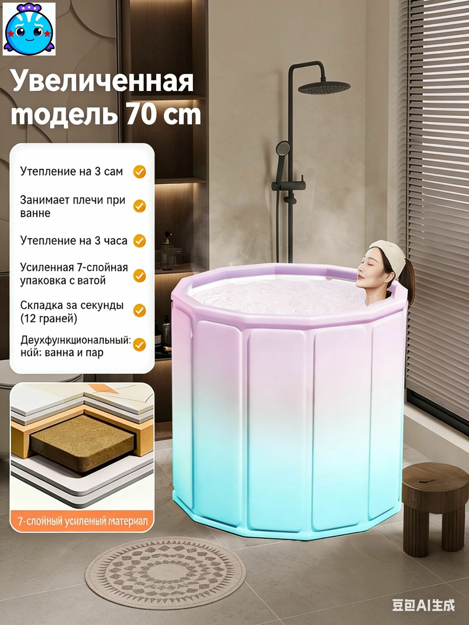 Обновленная складная ванна премиум для взрослых, утолщенный SPA комплекс 70 для дачи и дома