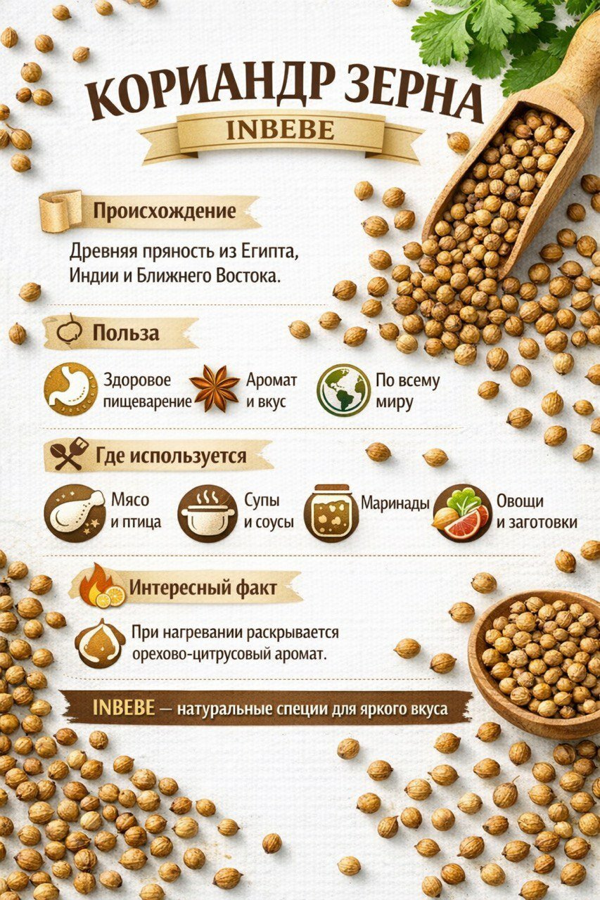 Цельный кориандр INBEBE, в банке с ключом, натуральный продукт — фото 1