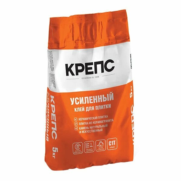 Клей для плитки/ керамогранита/ камня Крепс Усиленный серый класс C1 T 5 кг Крепс 10632