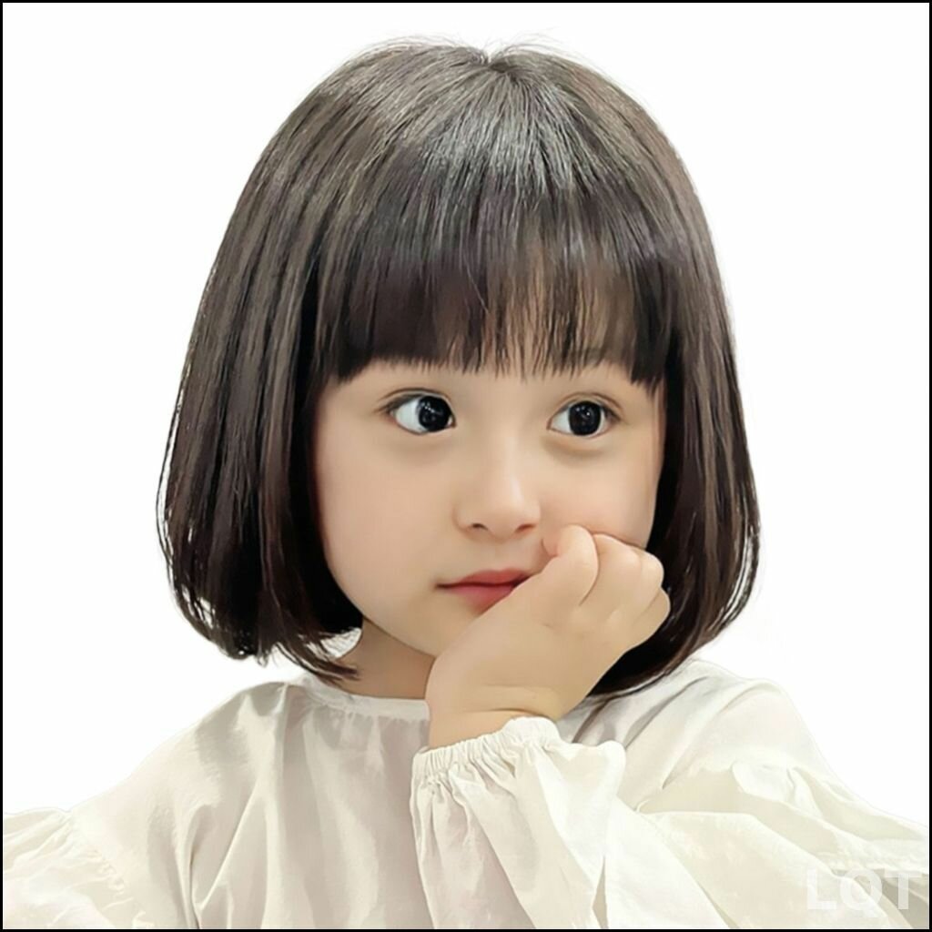 Синтетические парики для детей, дышащие, с натуральной челкой, Темно - коричневый