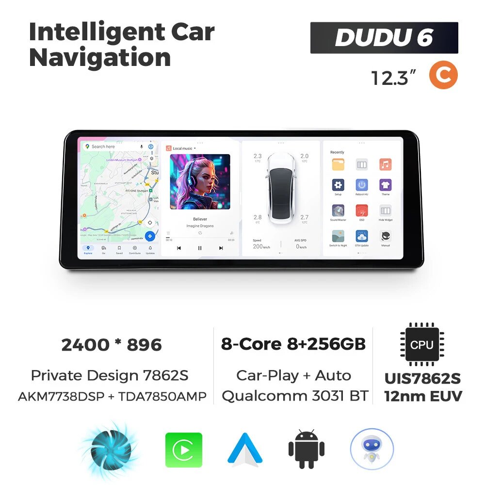 DUDUAUTO Универсальный 8-ядерный 12,3-дюймовый Android Интеллектуальные C DUDU6-8G-256G