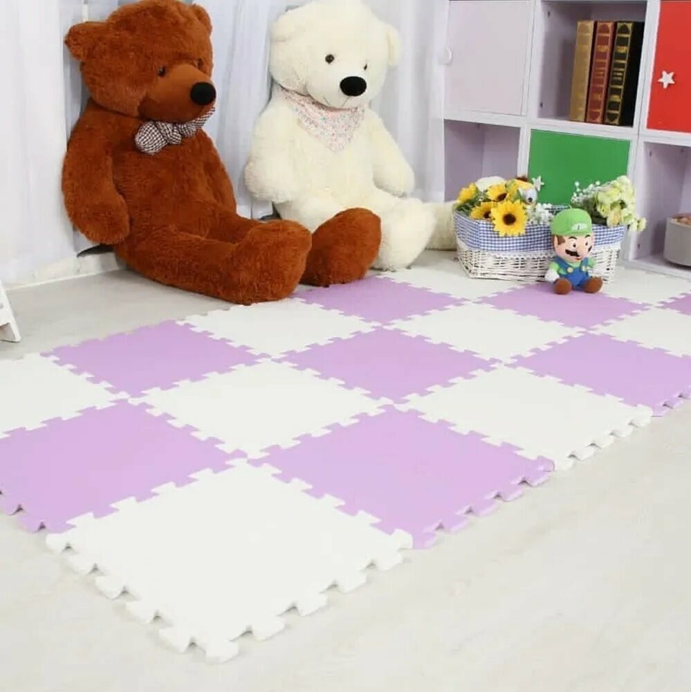 Детский коврик-пазл WellMat (Meitoku) "Белый" 30x30x1 см (8 шт.) с окантовкой игровой развивающий для ползания