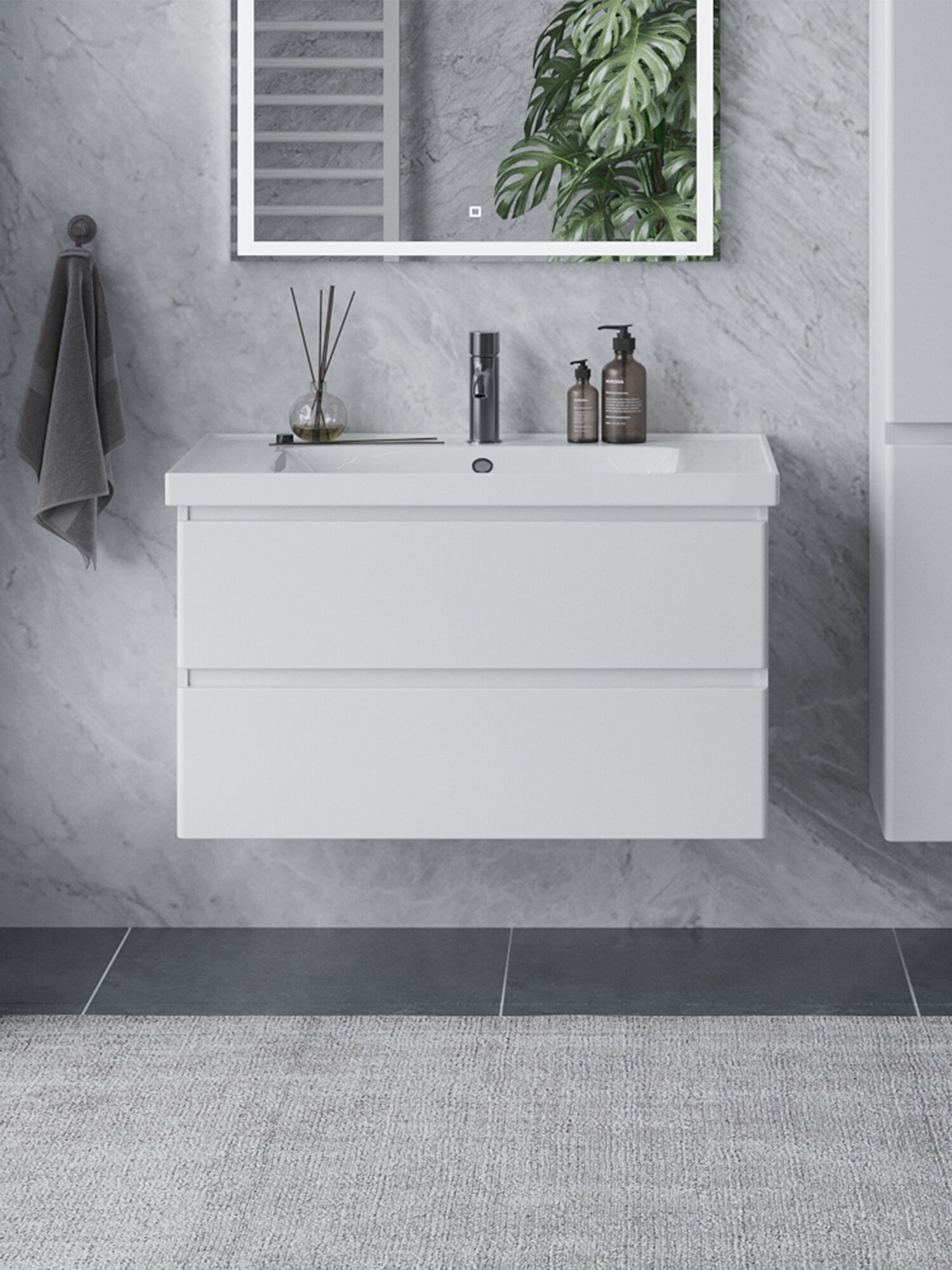 Тумба подвесная SanStar Riana 90 Без раковины для ванной комнаты, белая