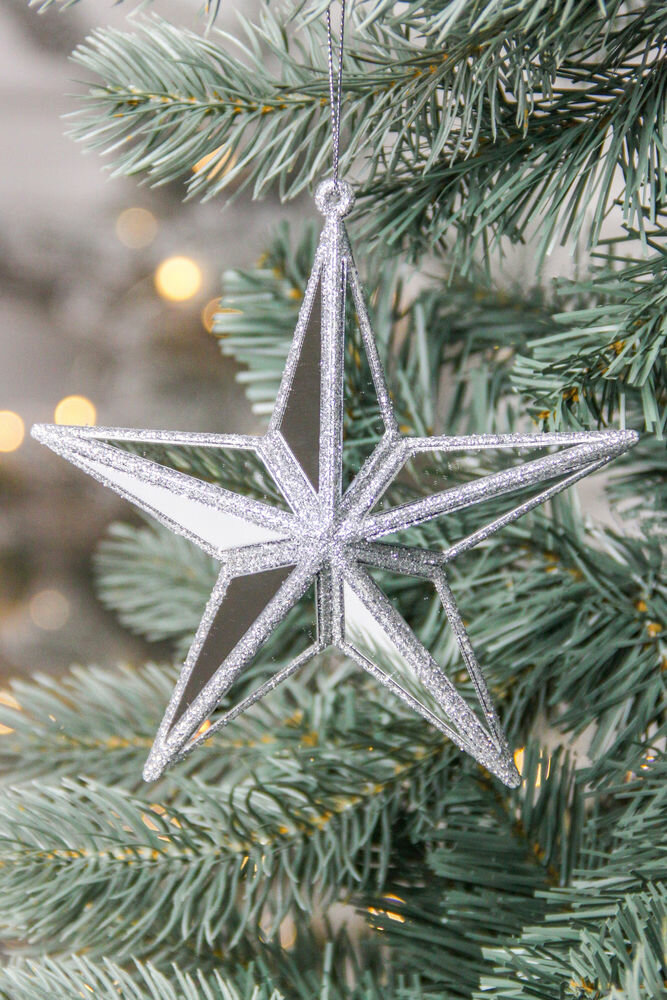Ёлочная игрушка зеркальная звезда, пластик, серебряная, 14 см, Kurts Adler D3982-2