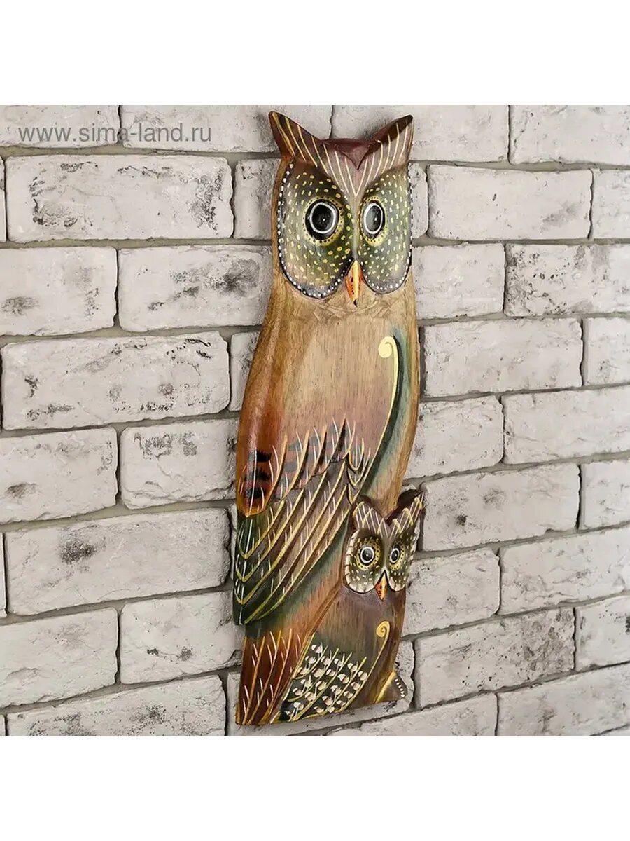 Элегантное деревянное панно с совами для интерьера