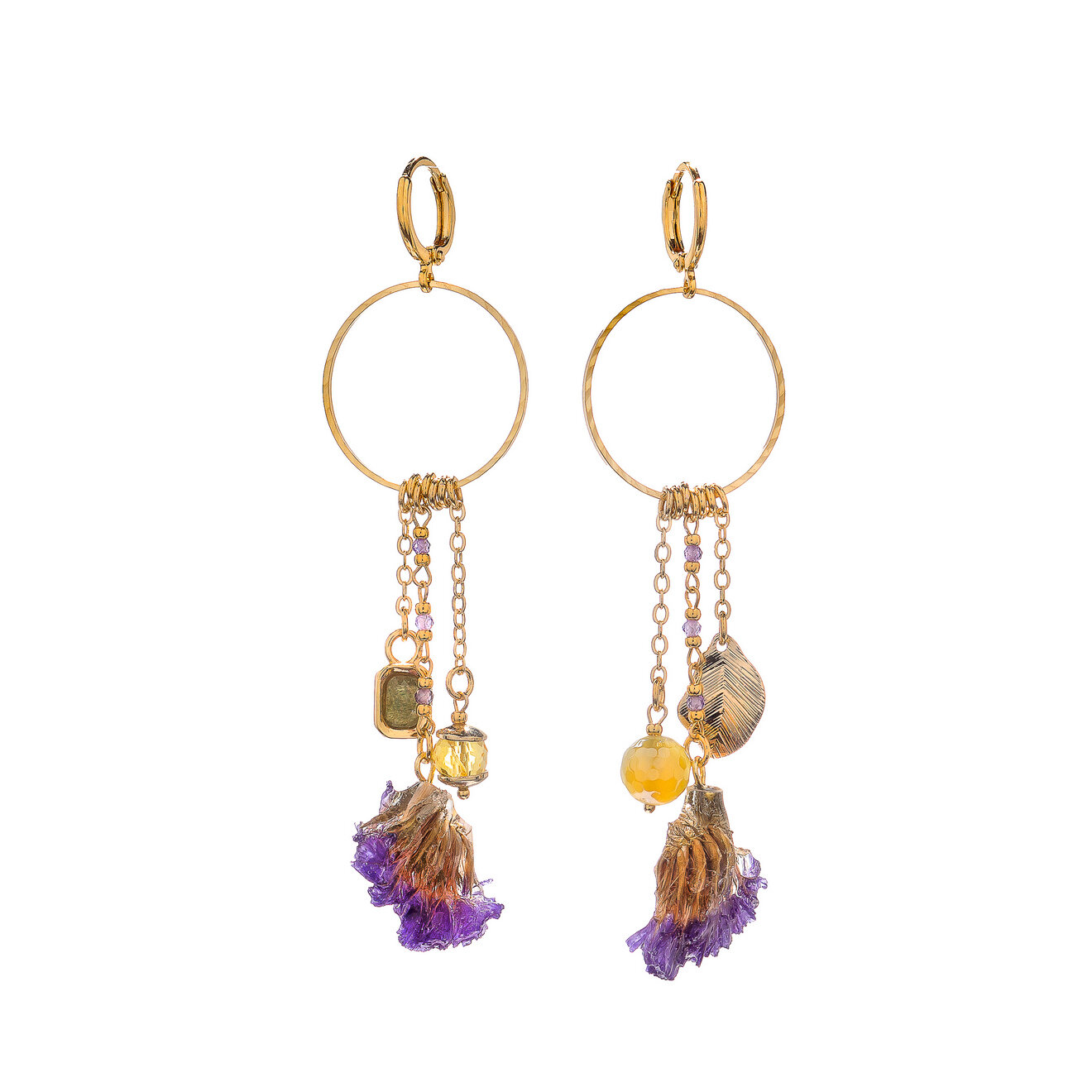 Серьги с подвесками, шпинель, агат, пренит