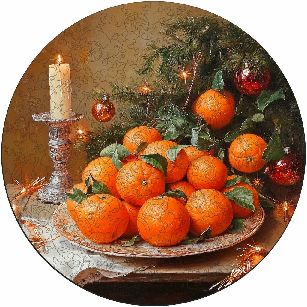 Деревянный пазл BoberBox "Мандарины Натюрморт", 200 деталей, круглый 30 см