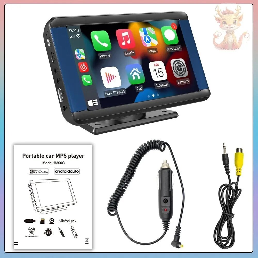 Портативная автомобильная консоль MP5 B300C с Apple CarPlay и Android Auto, Bluetooth, MirrorLink, FM-передатчик