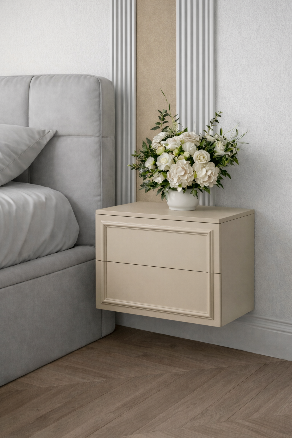 Тумба прикроватная "Оливия", подвесная, МДФ, ящик, маленькая, без ручки, в спальню, прихожую, детскую