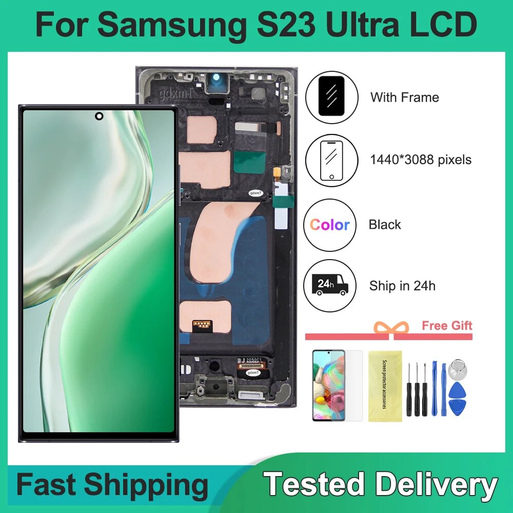 S23 Ультра экран в сборе для Samsung S23 Ultra S918 SM-S918B SM-S918U Lcd дисплей US Black Frame