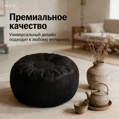 Пуф, Органайзер-пуф из Экокожи, Черный матовый, 50х30х30 см, Для дома и сада