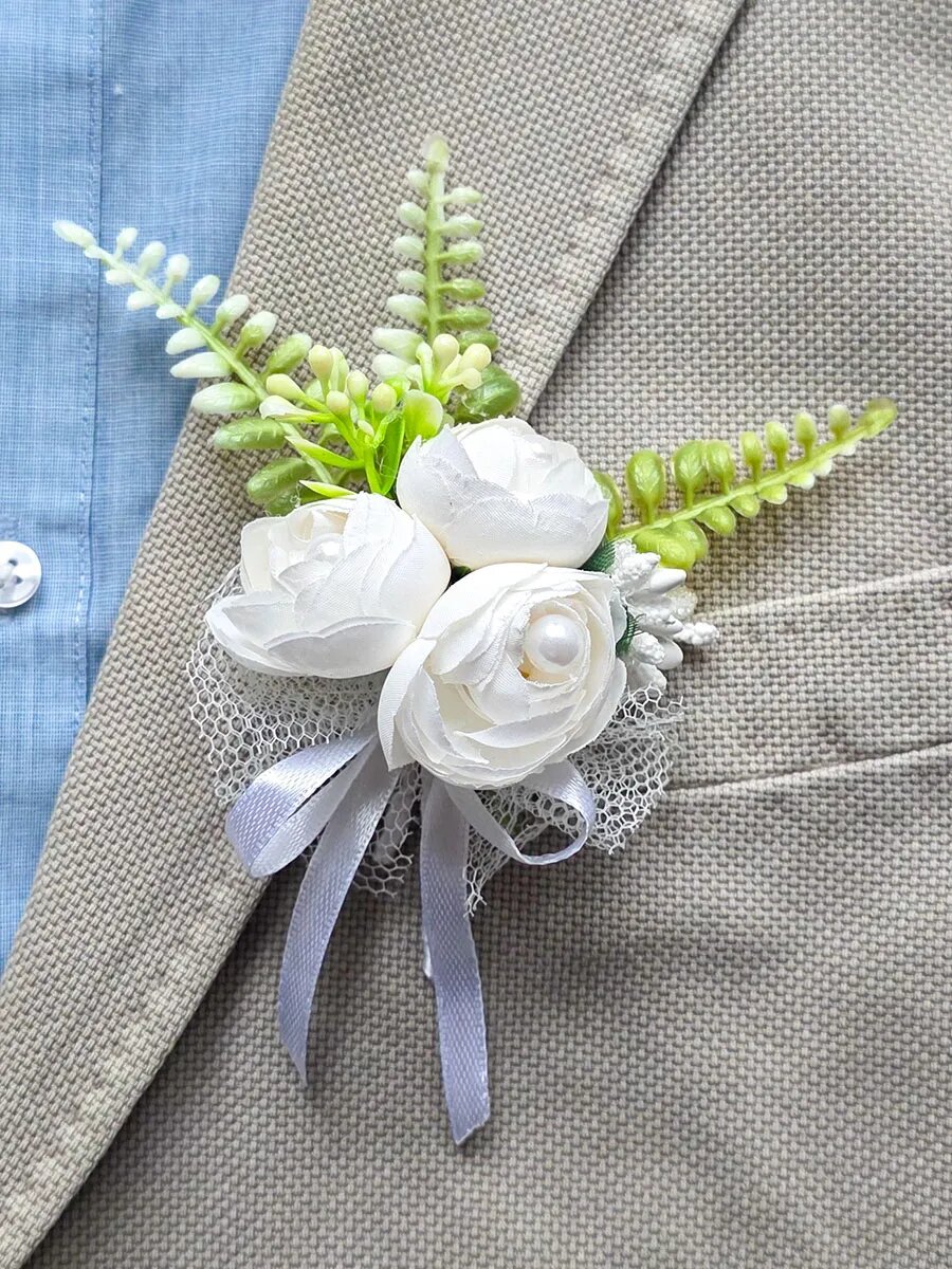 Бутоньерка для жениха для костюма пиджака или на рубашку, на булавке, свадебный цветок