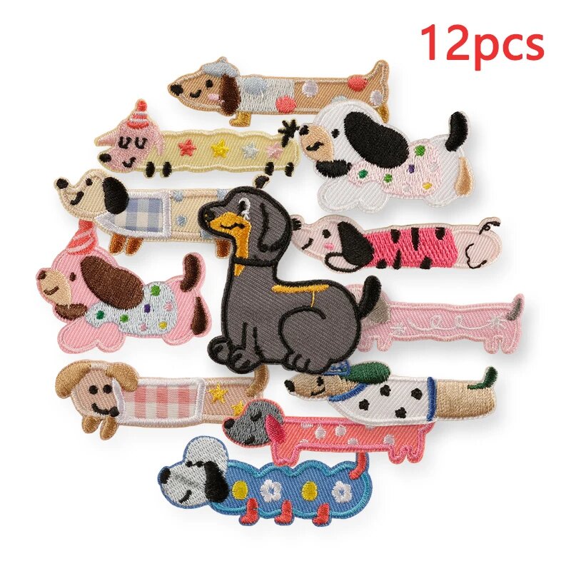 12 шт./лот, милые самоклеящиеся нашивки с изображением собаки и животных для одежды, утюг на куртке для детей, девочек, вышитые вышитые наклейки, упаковка ткани